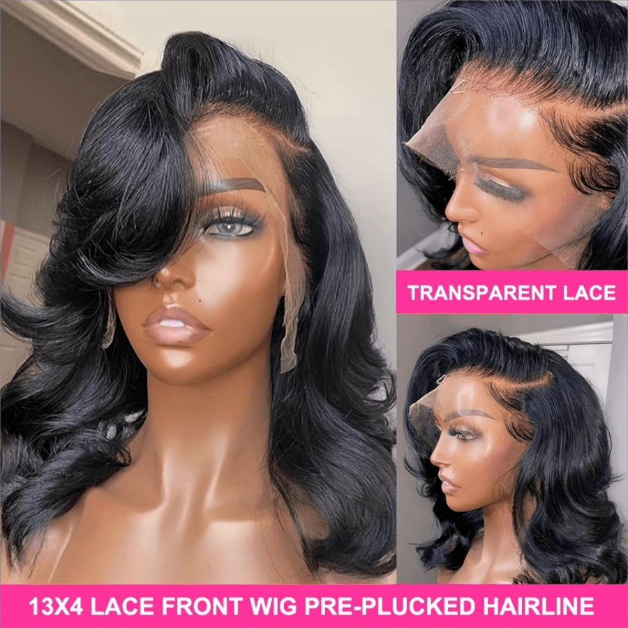 Bob Wig Human Hair 13x4 Frontal Lace Wig Body Wave HD Lace Front Wigs ...