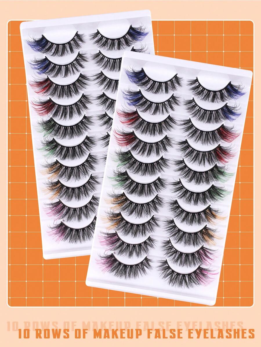 10 Pairs Of Colored Eyelashes, Fluffy Long Thick Colored Eyelashes,3D D ...