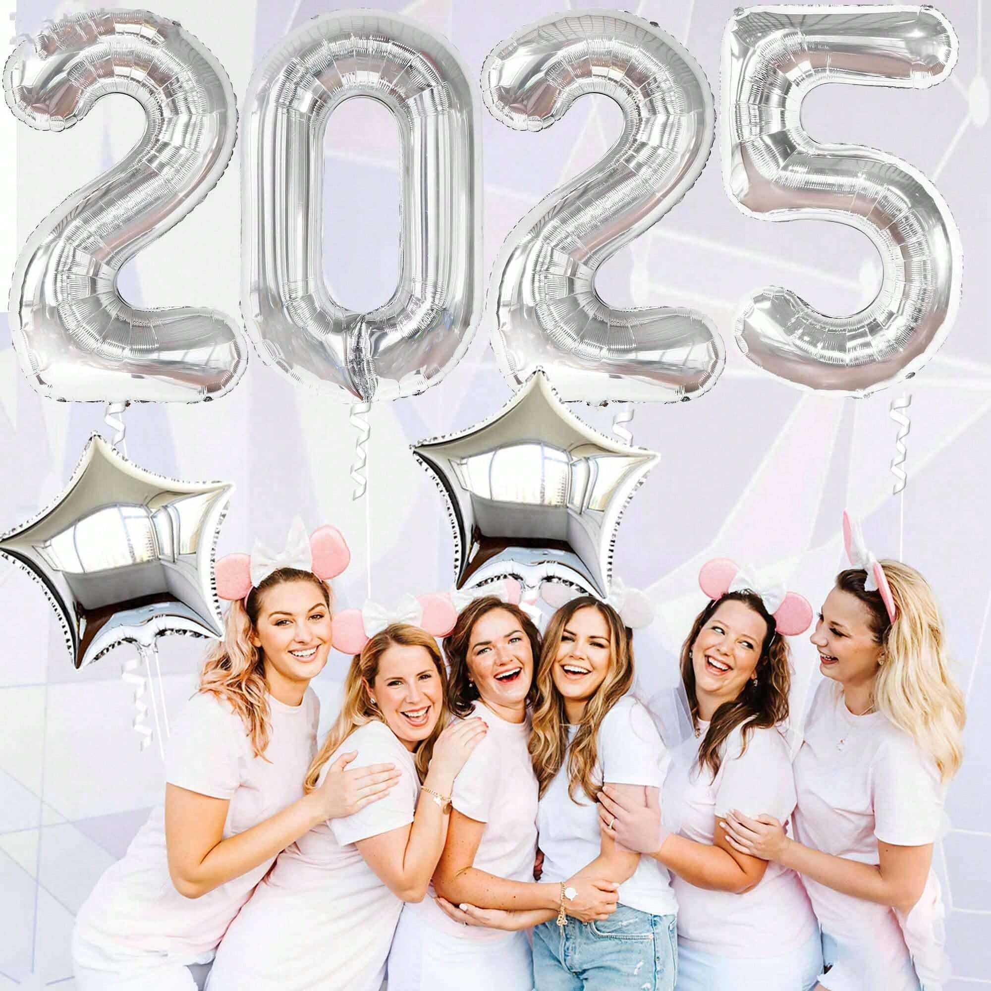 2025 Balloon Numbers Silver 32 Inch Gold 2025 Balloons With Silver Star ...