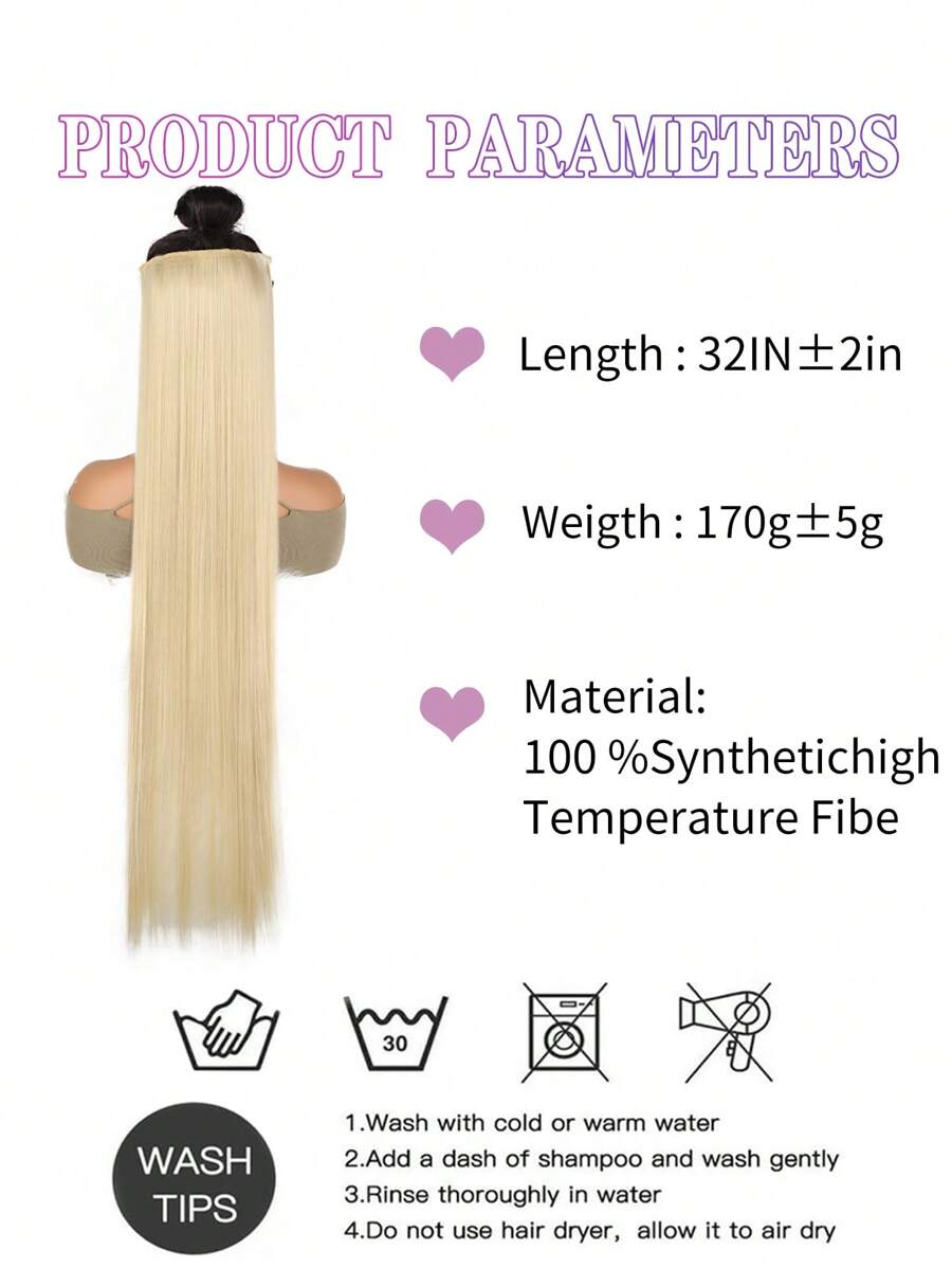 Synthetic 32 Inch Straight Hair Extensions With 5 Clips For Women's ...