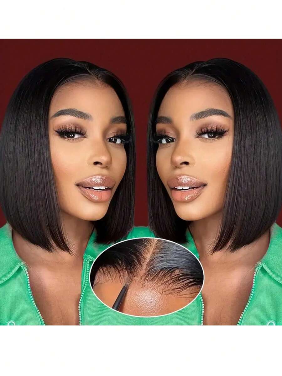 Perruque Bob en cheveux humains sans colle, Perruque en cheveux humains pré-épilée pré-coupée ...
