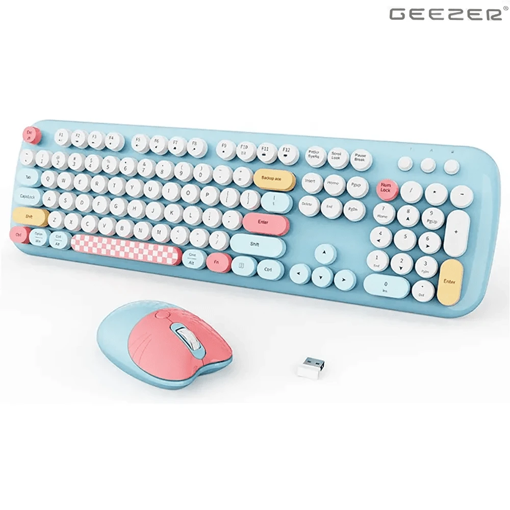 Geezer Geezer Ergonomic 2 4g Wireless Keyboard Set Wireless Keyboard And Mouse Combo Retro