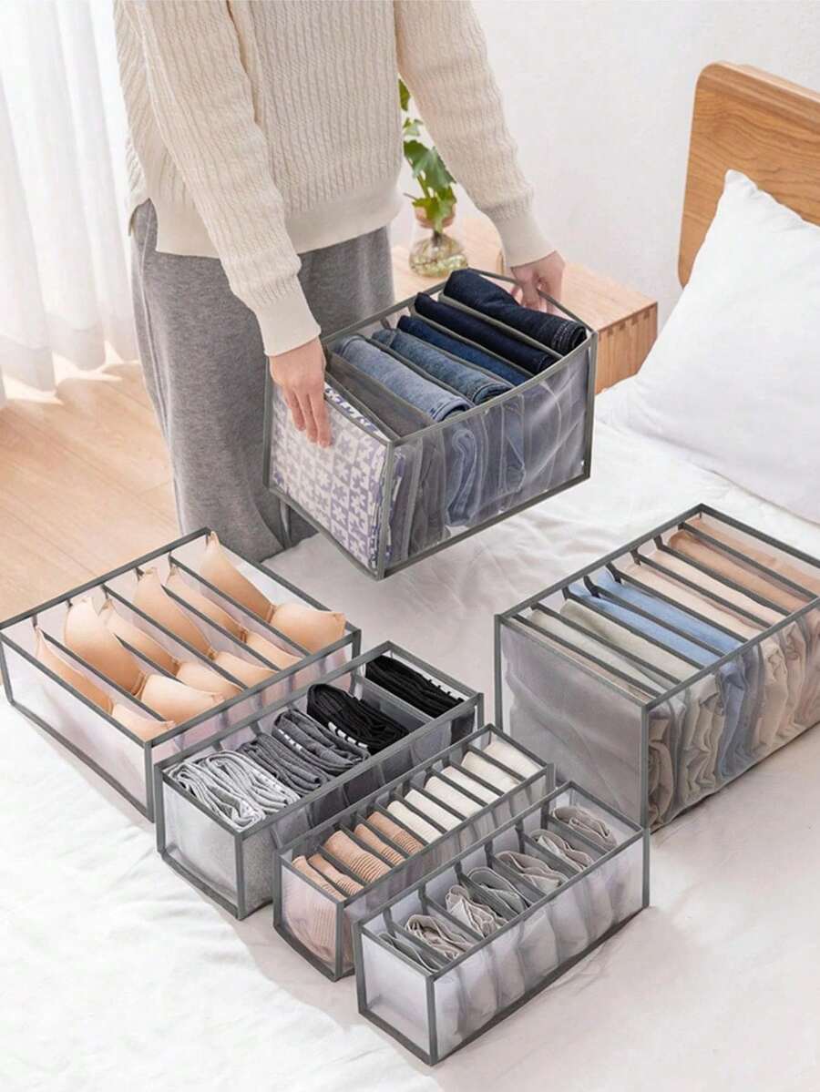1 Piece Foldable 6-7-11 Plaid Bra And Underwear Storage Box, Wardrobe ...