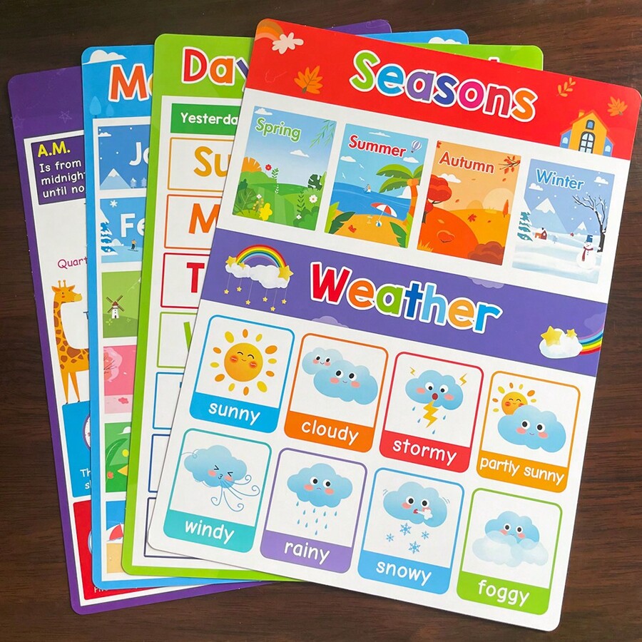 A4 Kids Learning Posters English Words Chart Flash Cards For Toddler ...
