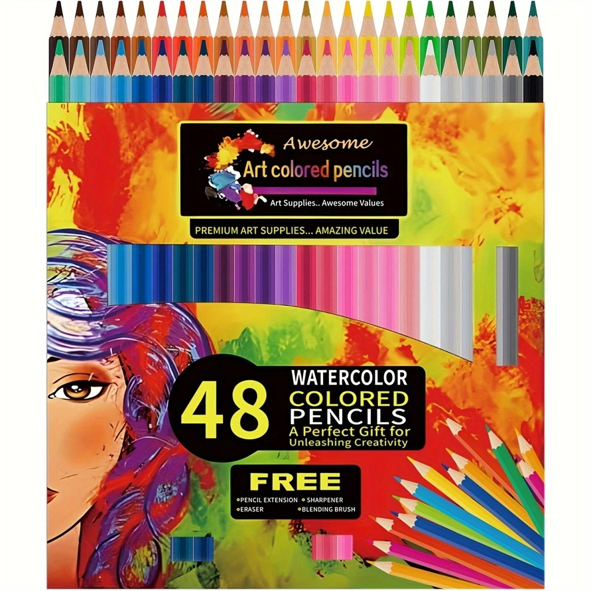48 Watercolor Colored Pencils Set With Watercolor Pad And Brush ...