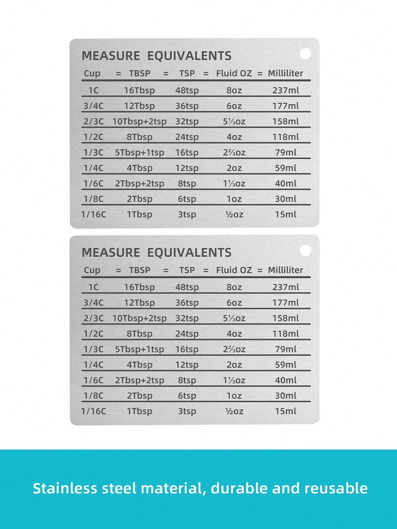 Stainless Steel Conversion Chart With Magnet Refrigerator Fridge ...