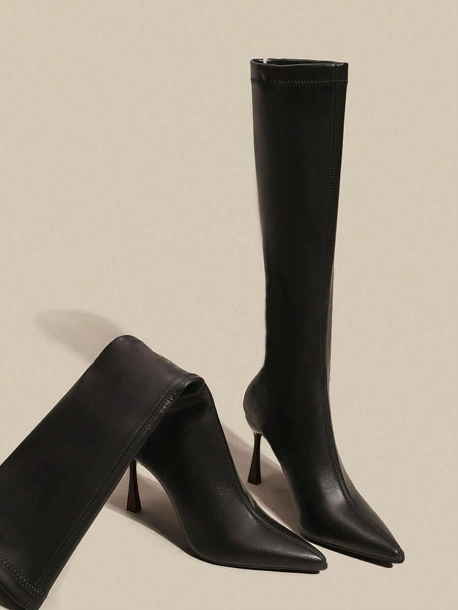 Women's Pointed Toe High Heel Tall Boots, Slim Heel Knee High Boots ...