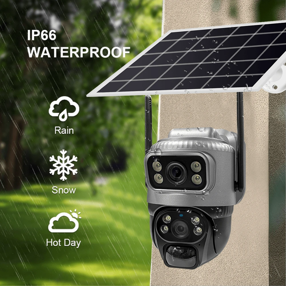 V380Pro Solar Kamera WLAN mit Nachtsicht Dual Linse PIR Sensor 8MP 4K ...
