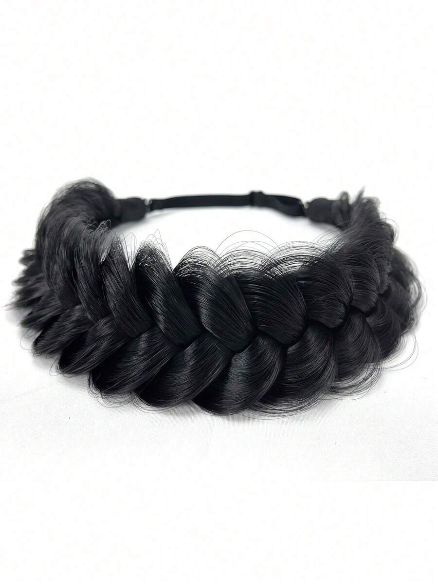 Black Braided Wide Fish Braid With Adjustable Elasticity And Loose Fit ...