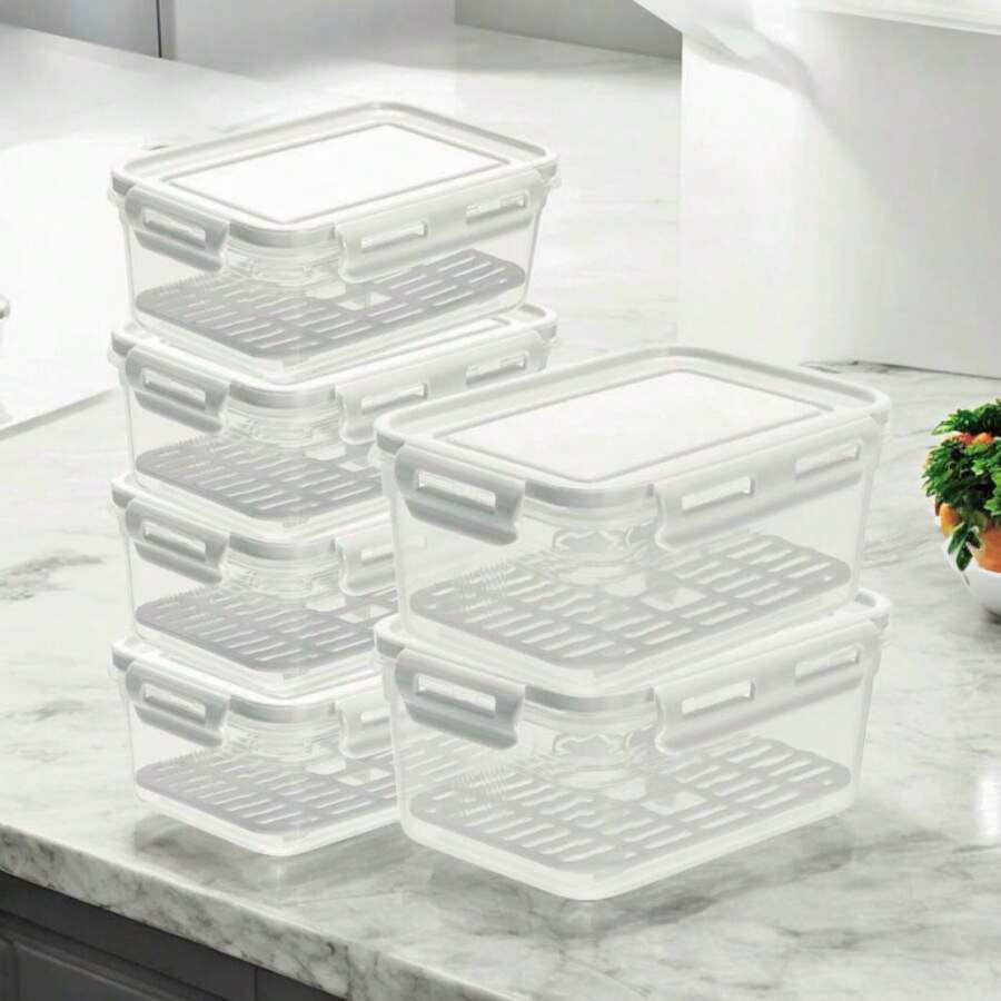 Airtight Containers Kit With Drainer For Refrigerator Stackable Set 6 ...