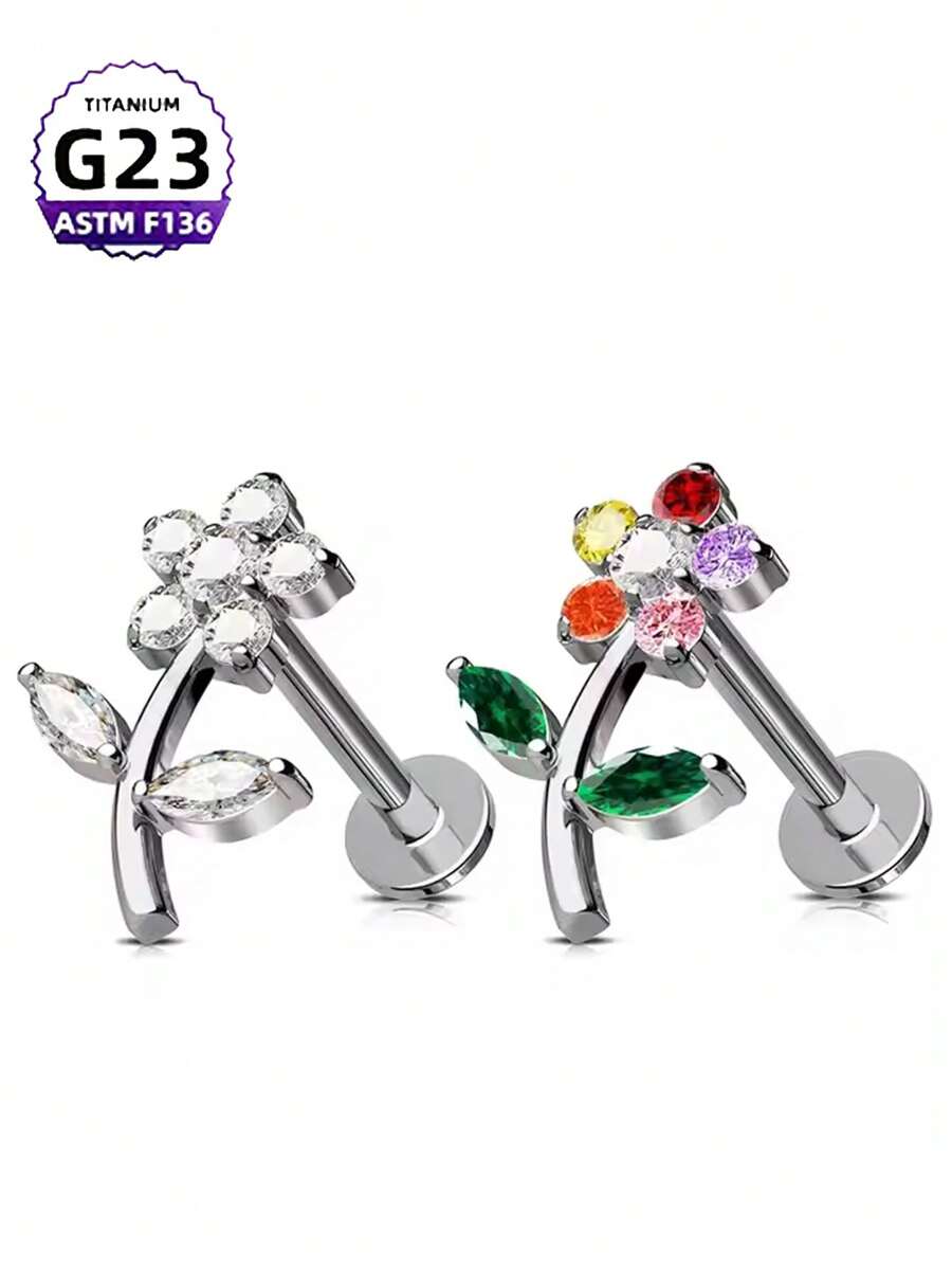 CatDObo 1 peça F136 Brincos de flor de titânio, incrustados com flor ...
