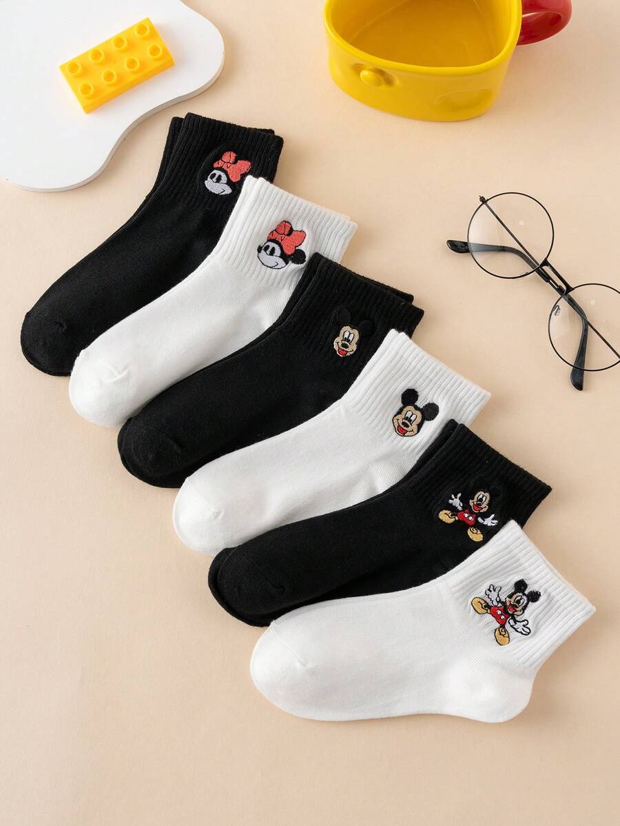6 Pairs Of Cute Cartoon Character Embroidered Crew Socks With Disney ...
