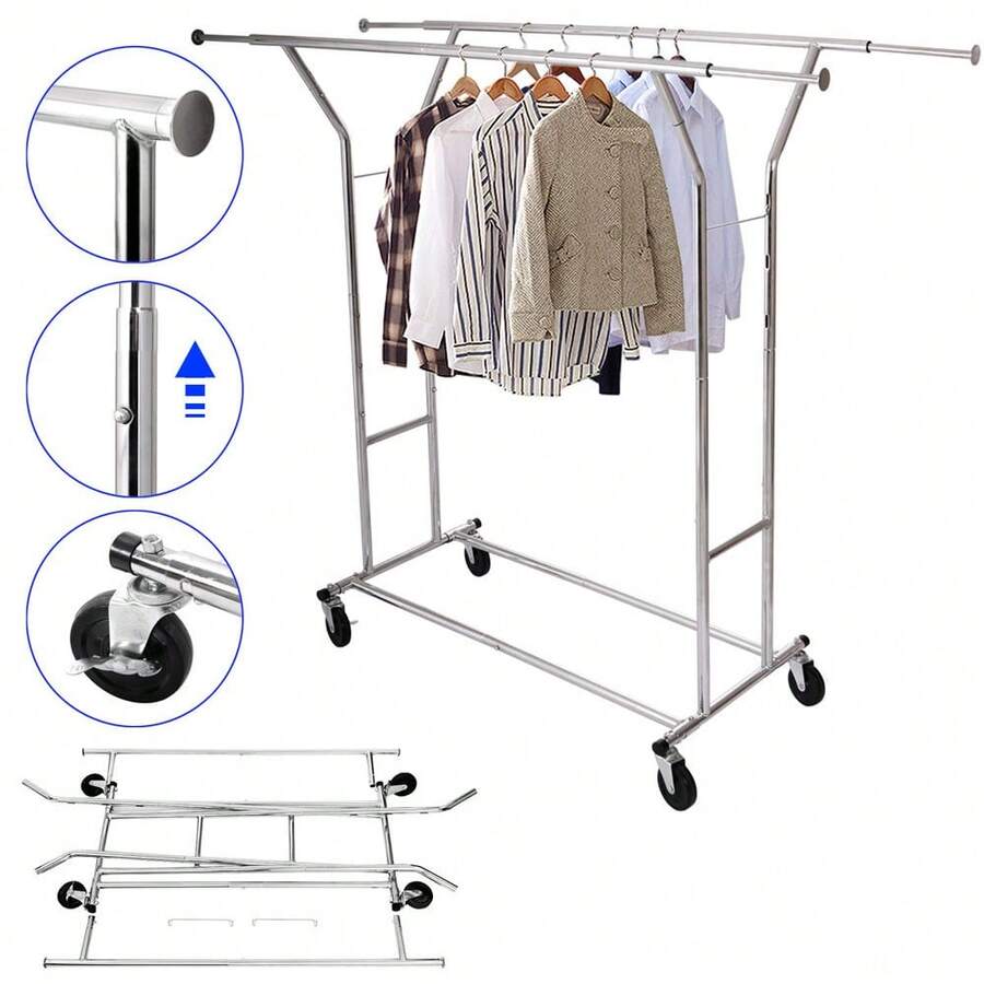 Clothing Garment Rack, Rolling Clothing Racks, Double-Bar Steel Clothes ...