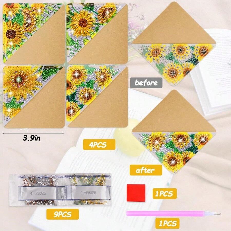 4 PCS Sunflower Diamond Art Bookmarks Kits Flower Diamond Art Bookmarks ...