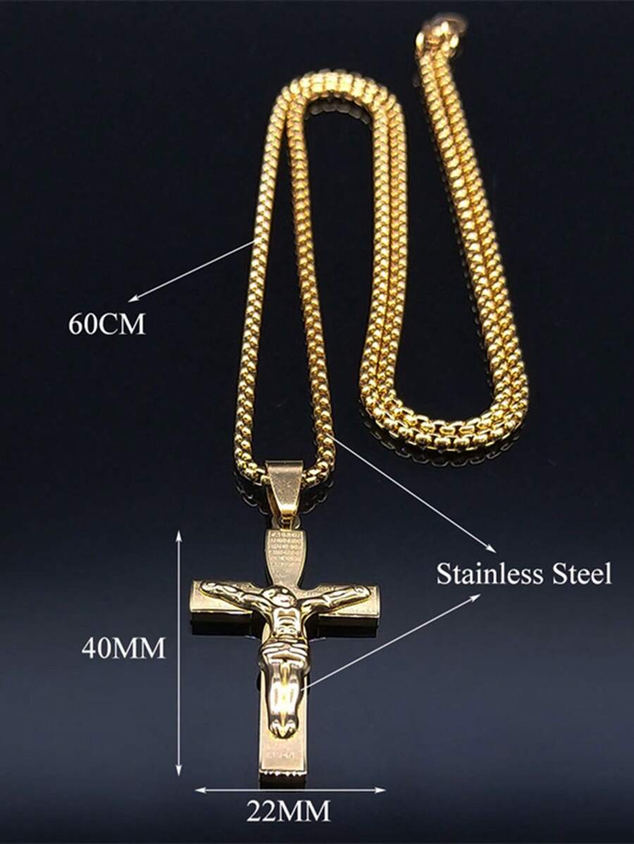 Catholic Jesus Cross Necklace For Men Stainless Steel Gold Color Bible ...