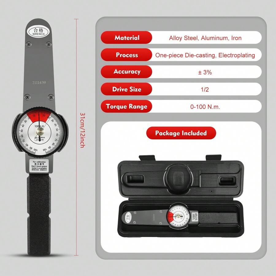 Dial Torque Wrench Indicator, High Precision 0-100N.M 2-Direction TLB ...
