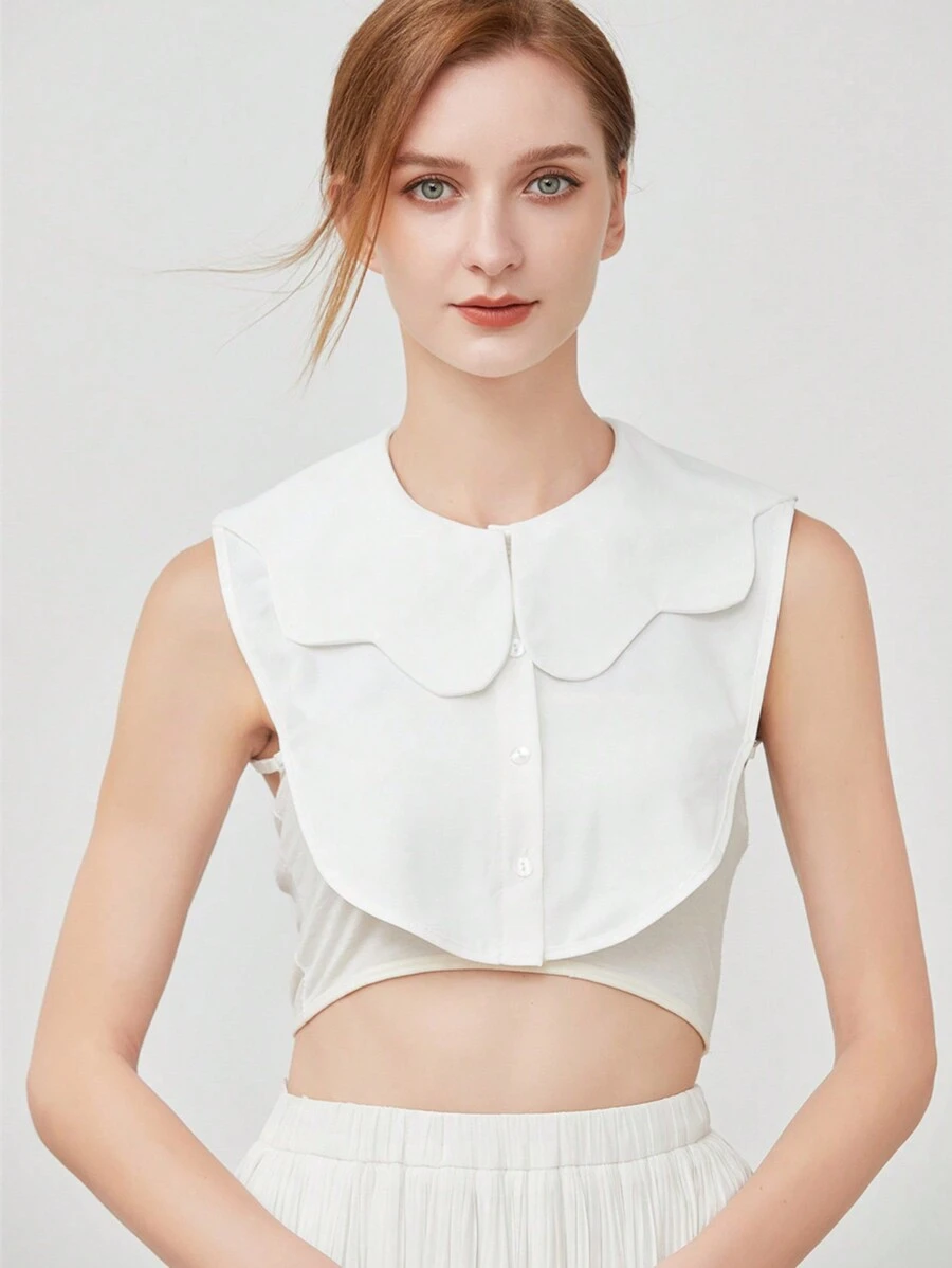Artistic Wave Collar Faux Collar Minimalist Solid Color Half Blouse | SHEIN USA