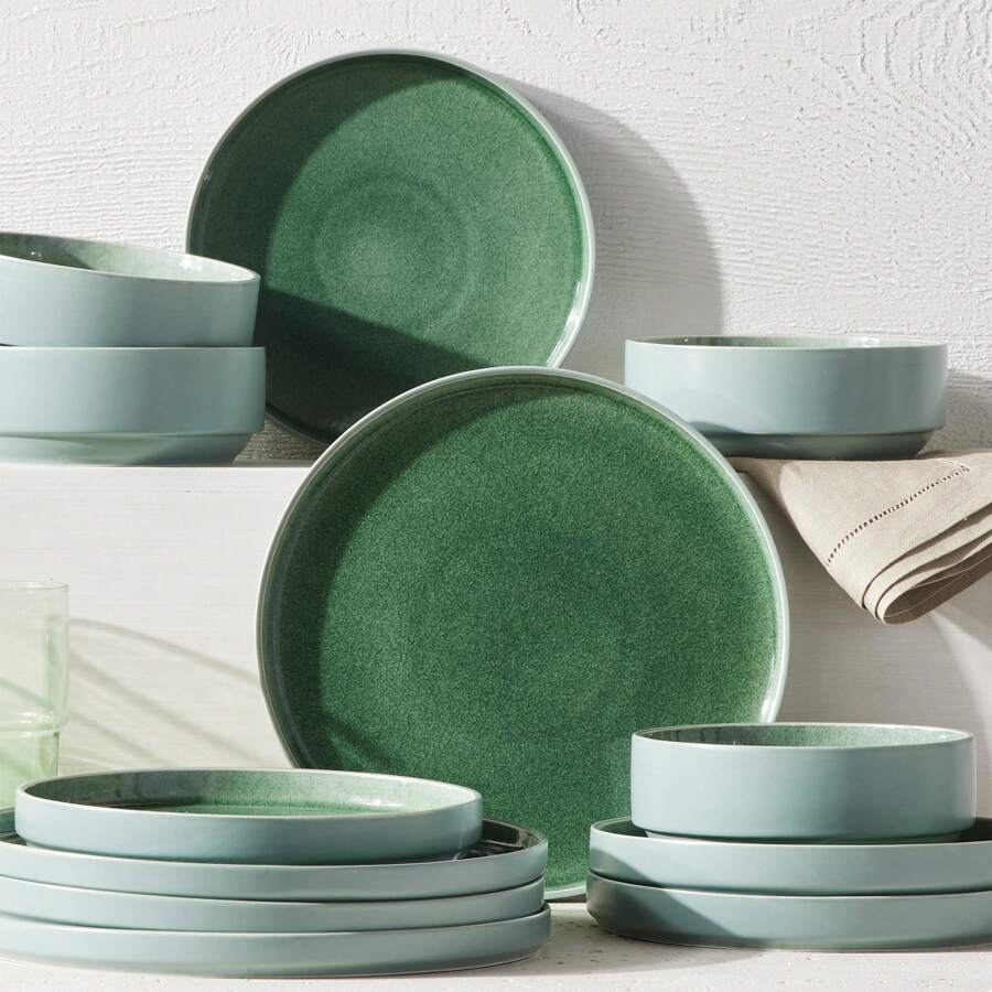 Parker Blue Stoneware 12-Piece Dinnerware Set | SHEIN USA
