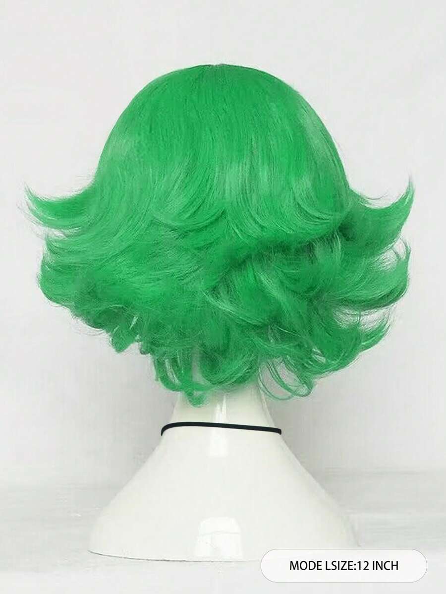 Green Retro Out Flip Wig Short Layered Outward Fluffy Wavy Green Bob ...