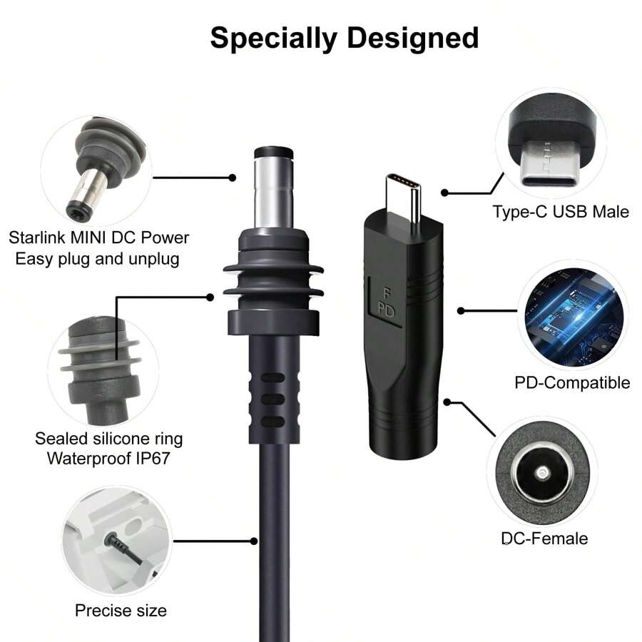 Adaptateur d'alimentation mini Starlink, femelle vers mâle Type-C pour ...