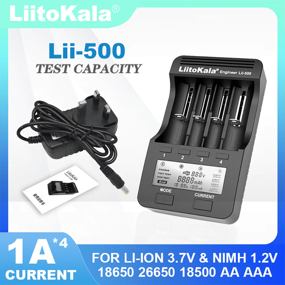 LiitoKala Chargeur de batterie Liitokala Lii-500 pour 18650, 3,7 V 18350 14500 18500 21700 26650 ...