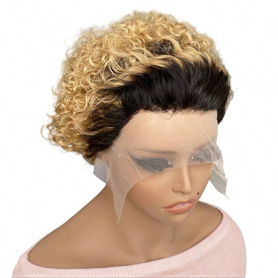 Short Curly Pixie Cut Wig Deep Curly 13x1 Lace Front Wigs 6 Inch Human ...