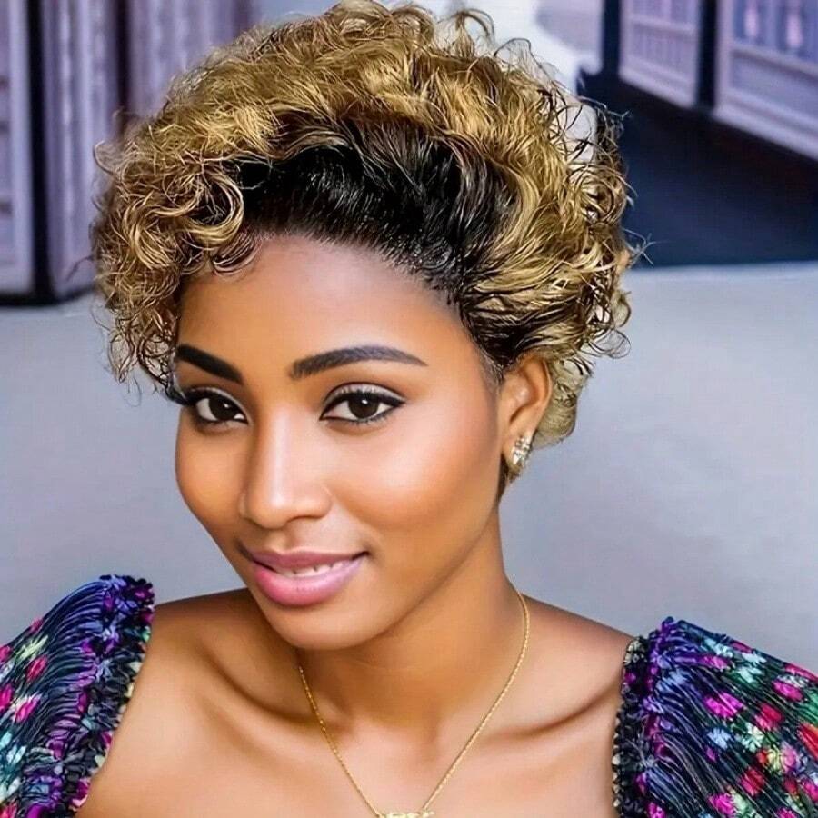 Short Curly Pixie Cut Wig Deep Curly 13x1 Lace Front Wigs 6 Inch Human ...