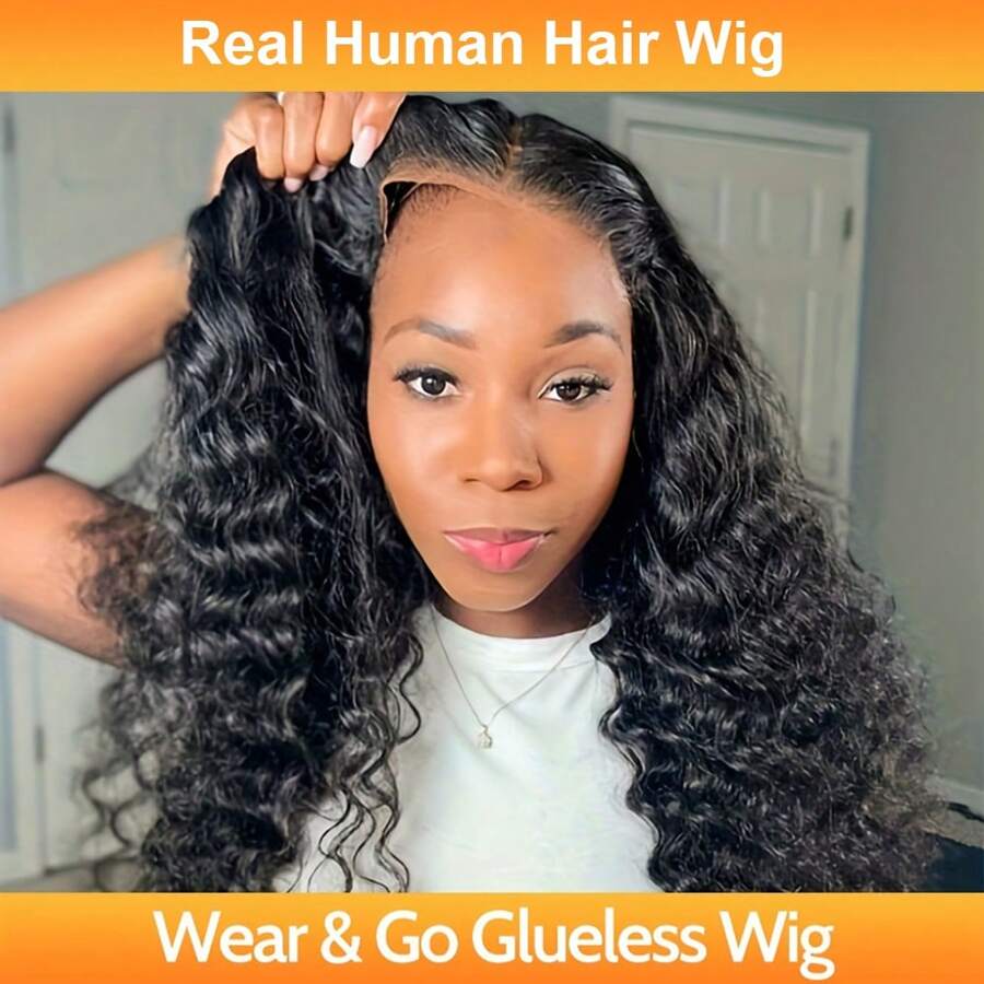 Perruque sans colle Wear And Go à mèches profondes bouclées en cheveux ...