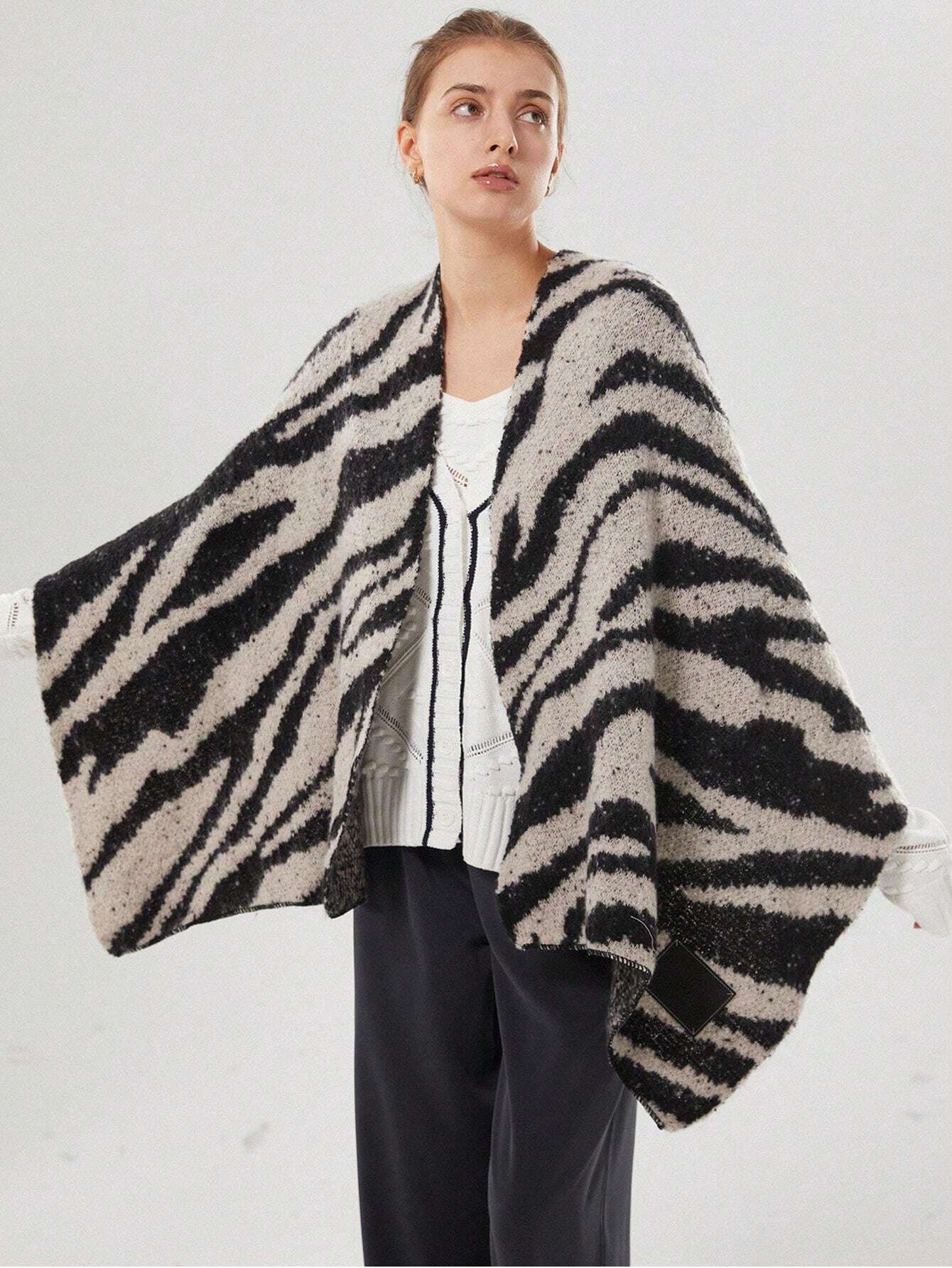 Zebra Print Knitted Shawl/Scarf, Extra Large Size, Stretchy Knitted ...