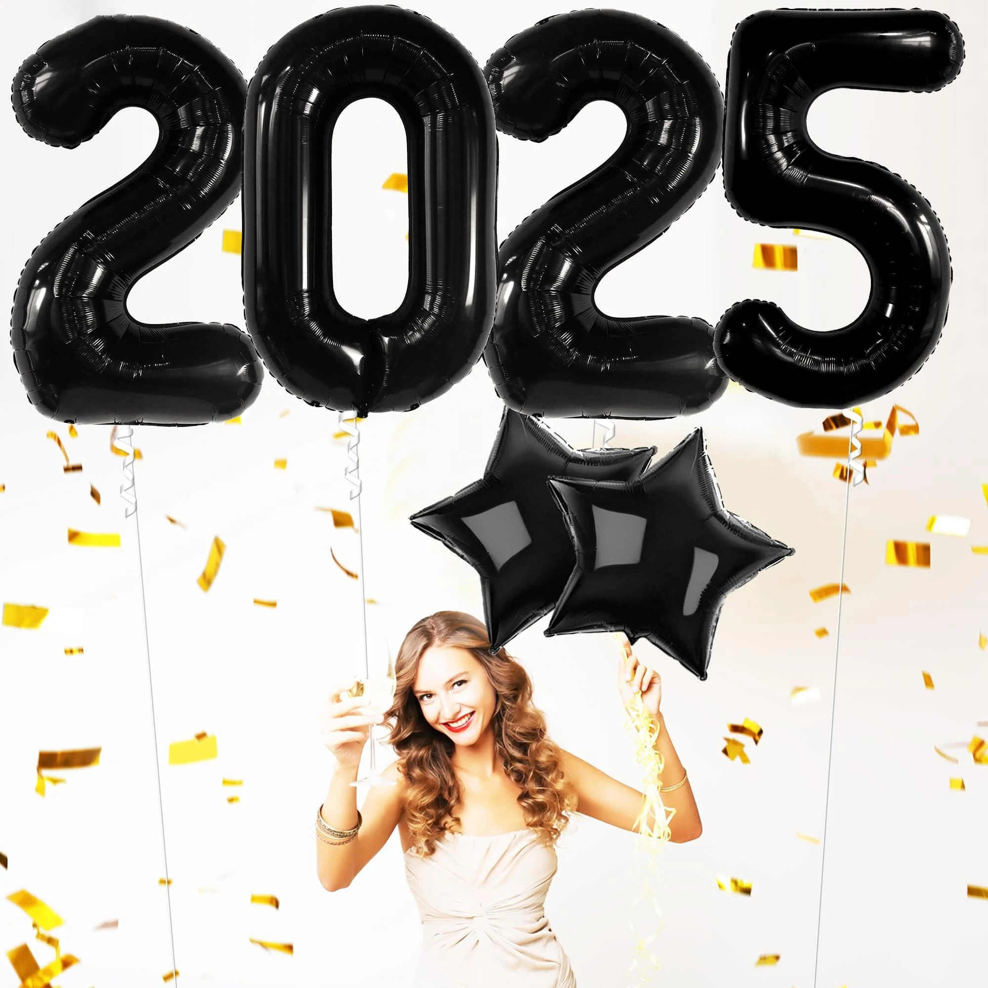 2025 Balloon Numbers Black32 Inch Black 2025 Balloons With Black Star ...