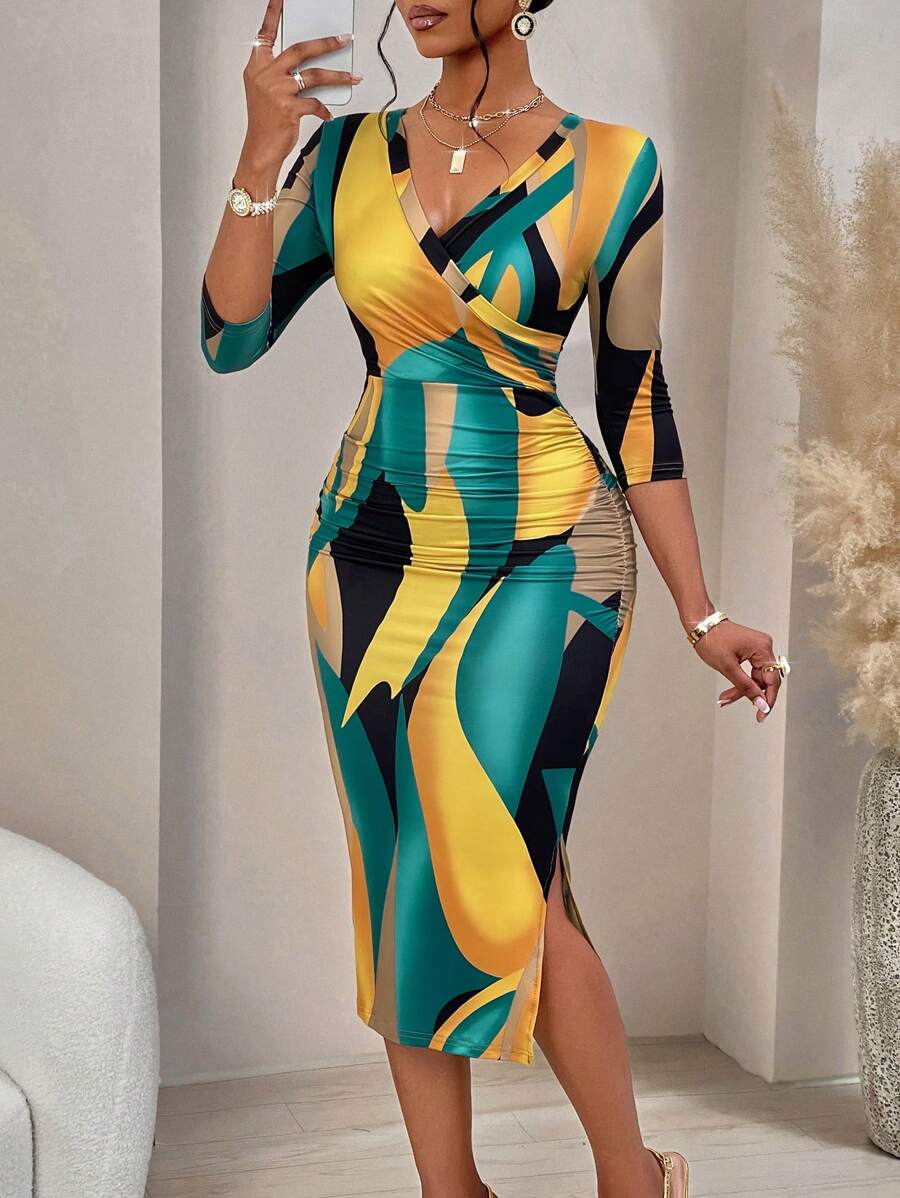 Amarilo Women's Fashionable Wave Prints Crisscross Wrap Three-Quarter ...