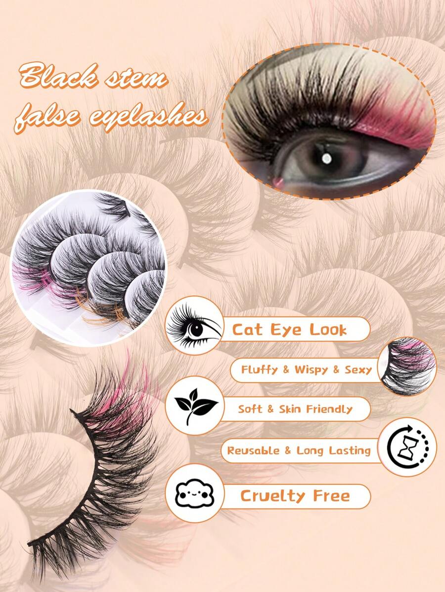 10 Pairs Of Colored Eyelashes, Fluffy Long Thick Colored Eyelashes,3D D ...