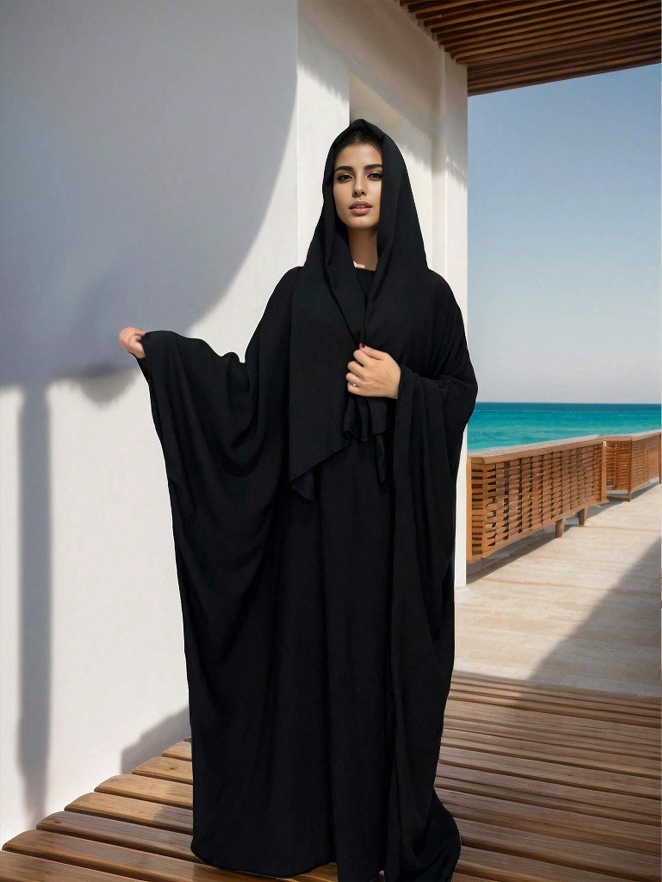 1set High-Quality Solid Color Crinkle Muslim Prayer Dress Abaya Plus ...