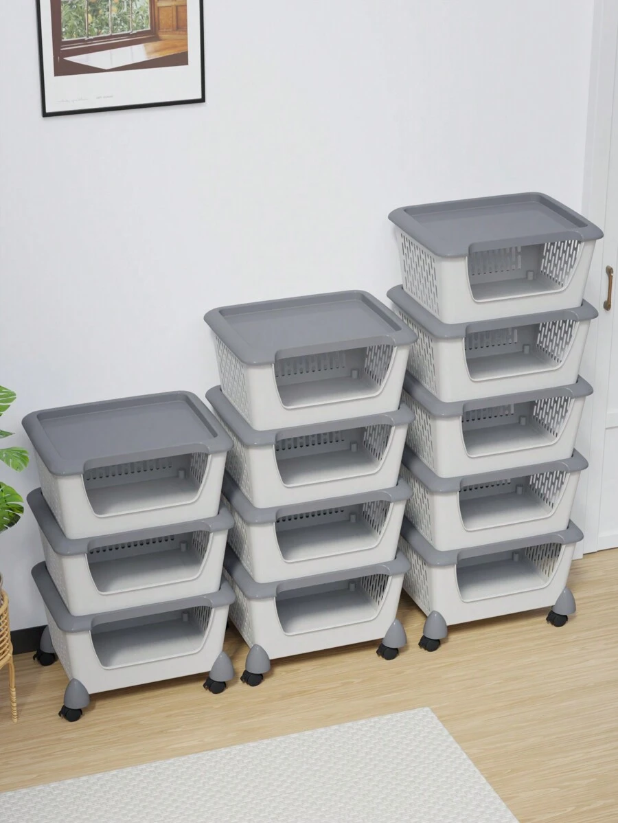 Ggbin Plastic Stackable Kitchen Storage Basket With Wheels, Open Front ...