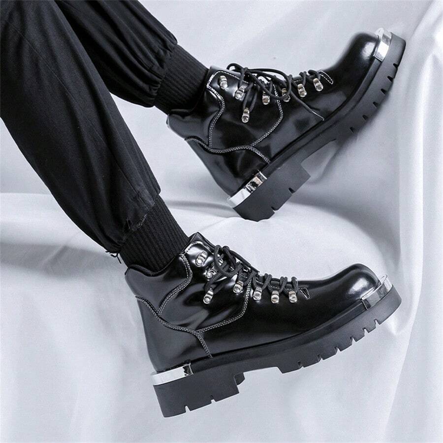 Men's High-Top Shiny Leather Martens Boots For Performance, Fashion ...