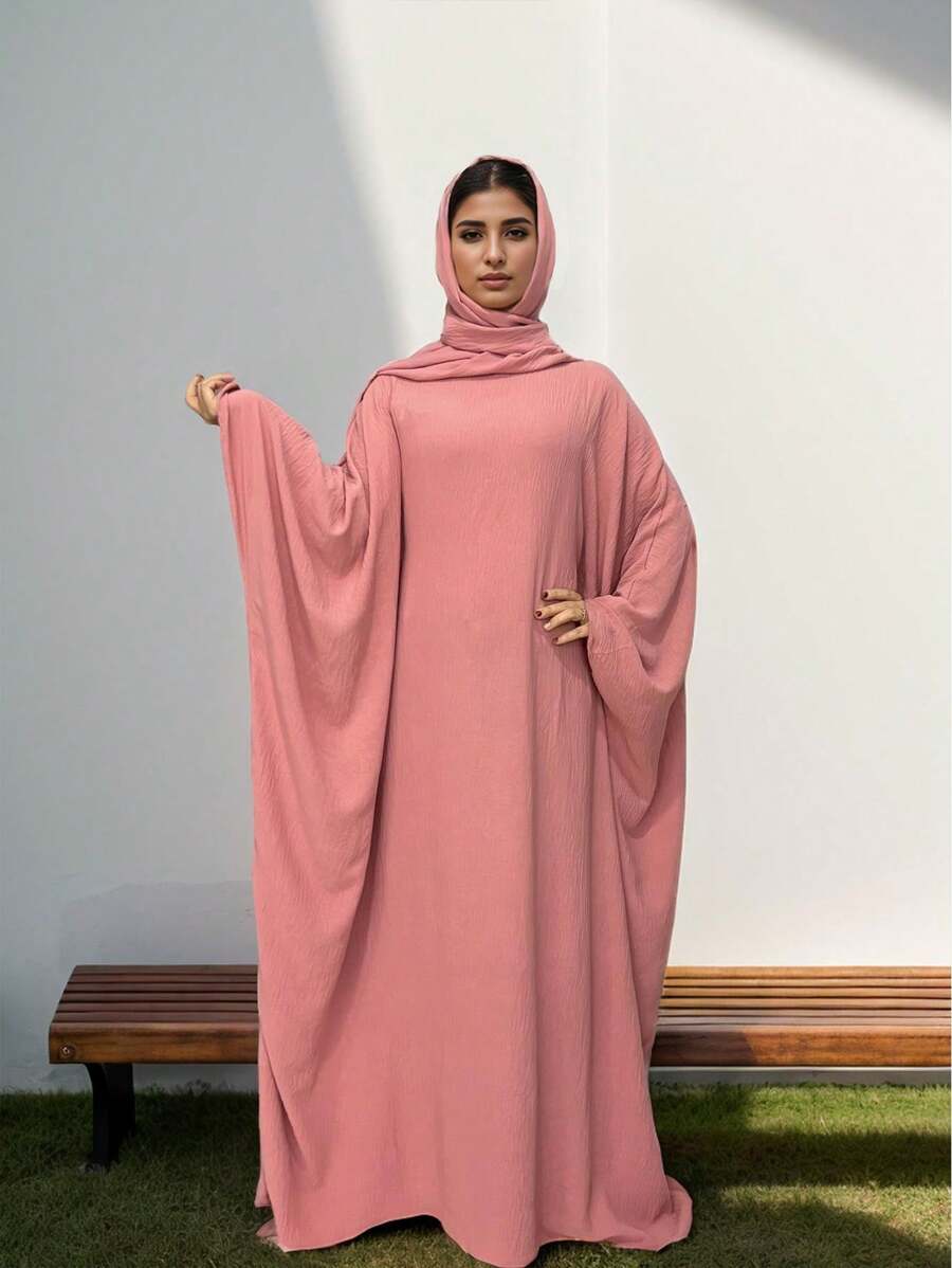 1 Set Women Plain Color Chador Abaya, Elegant Modest Muslim Prayer ...