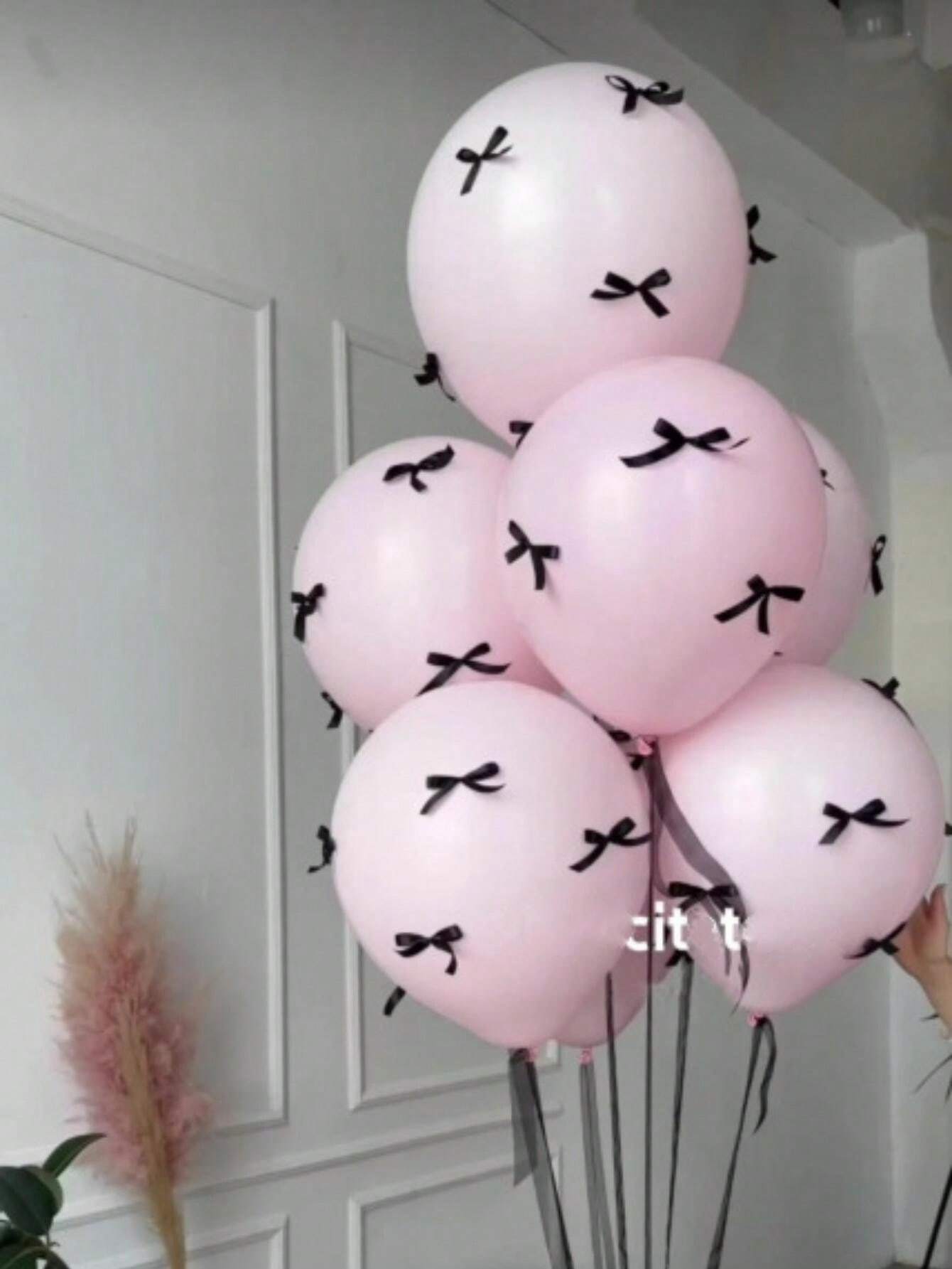 Conjunto de 92/102 globos de látex rosa con lazos negros, para fotos al ...
