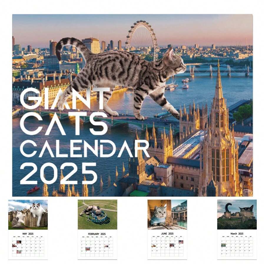 VICNIC Calendario de gatos de ciudad 2025, calendario de pared de 12 meses con gatos divertidos ...