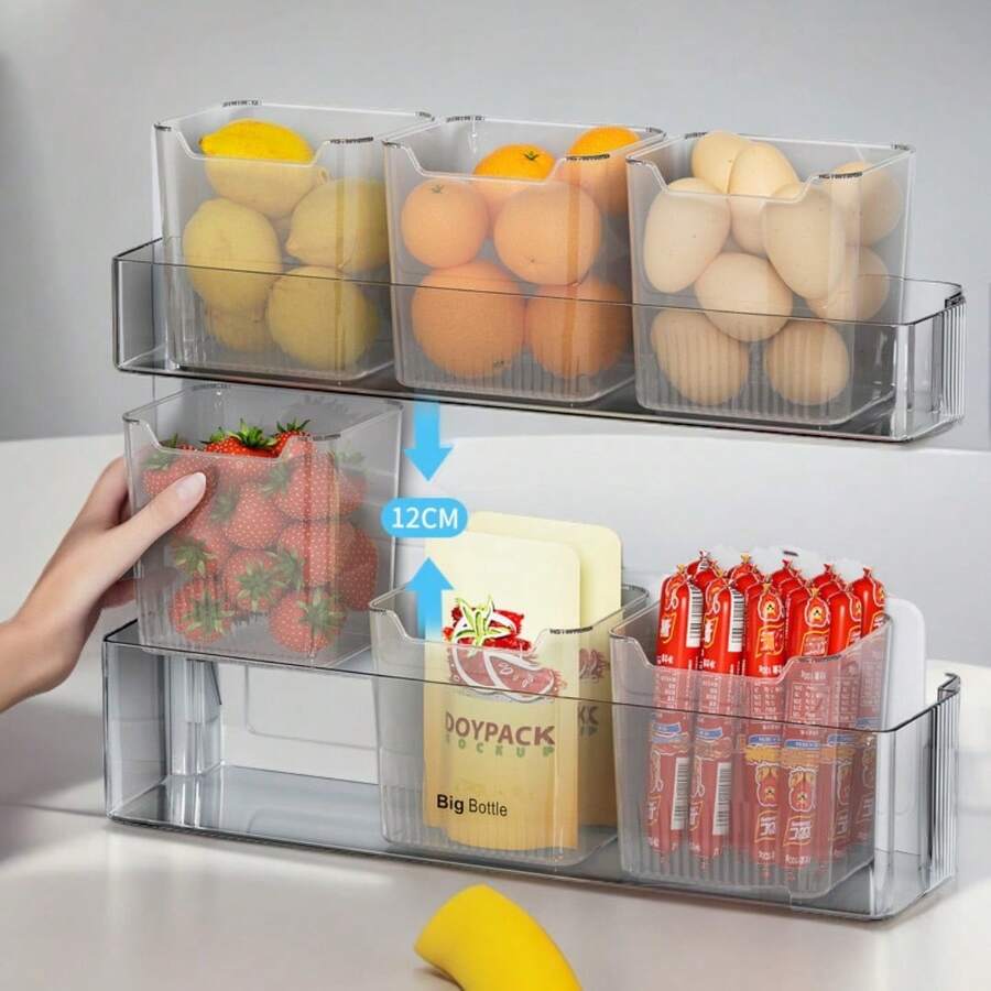 6-Piece Set Clear Plastic Fridge Organizer Bins, Stackable Refrigerator ...
