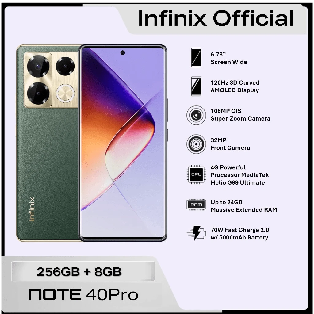 Infinix Infinix NOTE 40 Pro 8GB+256GB 4G Helio G99 6.78" 120Hz Pantalla ...
