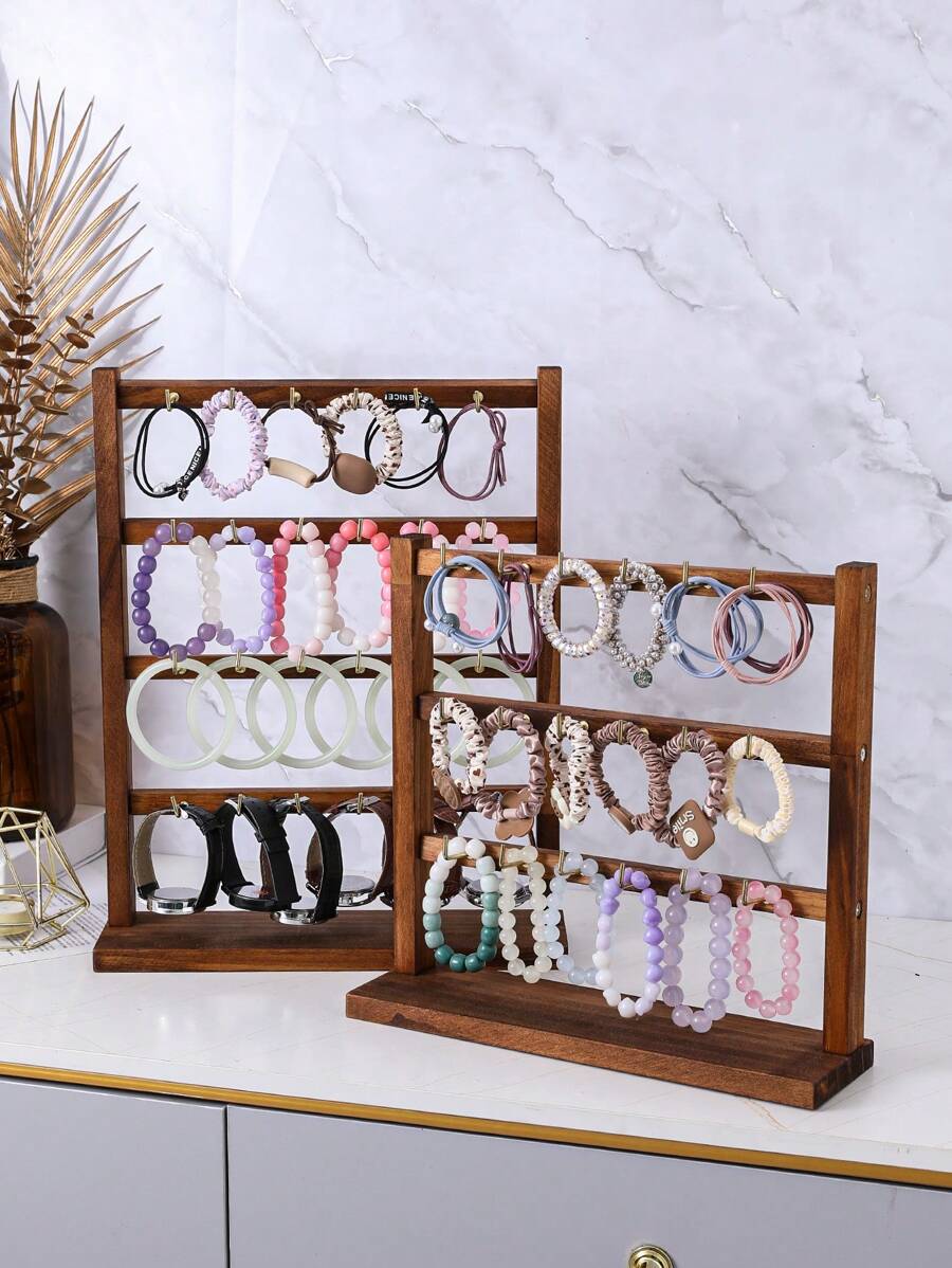 1pc Multi-Tier Wooden Jewelry Display Rack With Metal Hooks, DIY ...