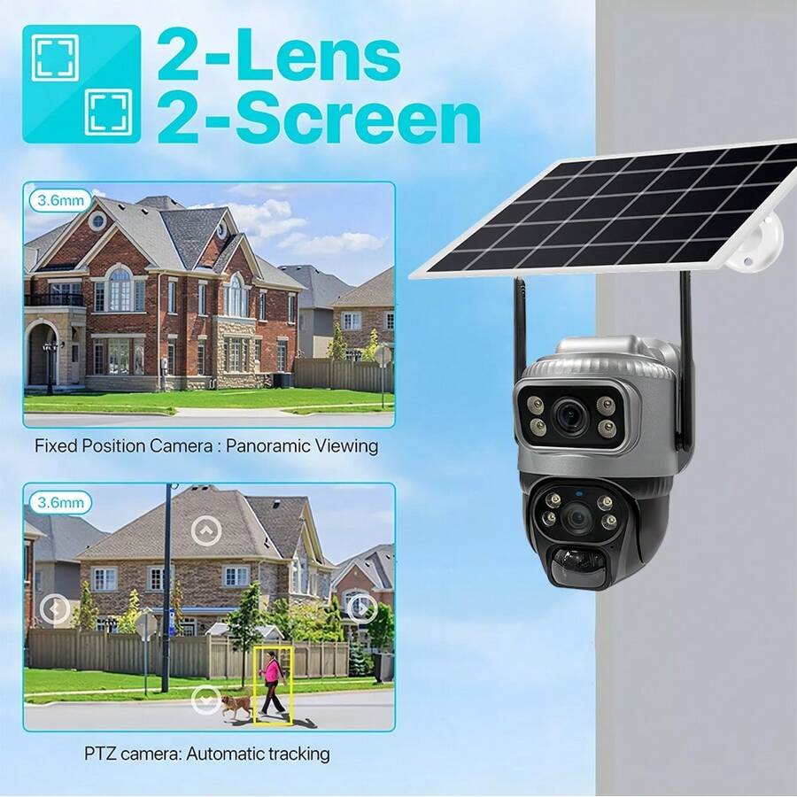 V380Pro Solar Camera WIFI Wi-Fi With Night Vision Dual Lens PIR Sensor ...