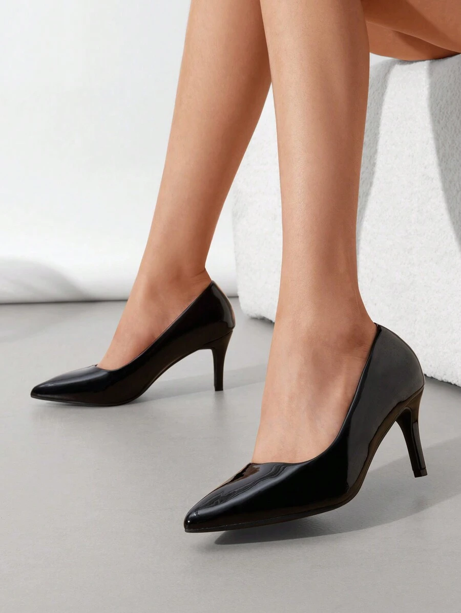 Women High Stiletto Heels Pumps Pointed Toe Solid Color Closed Pointed ...