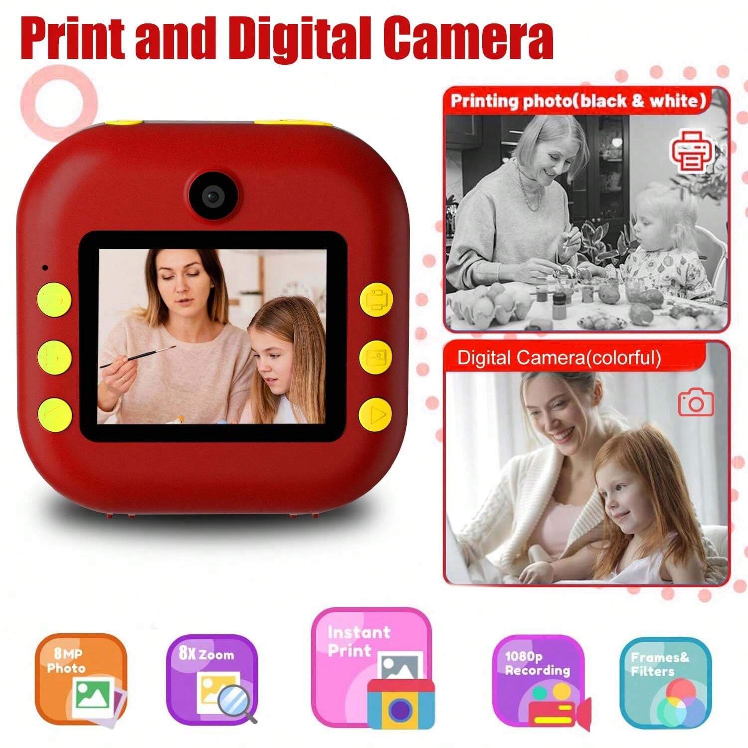 Fotocamera per bambini con stampa istantanea, regalo di compleanno per ...