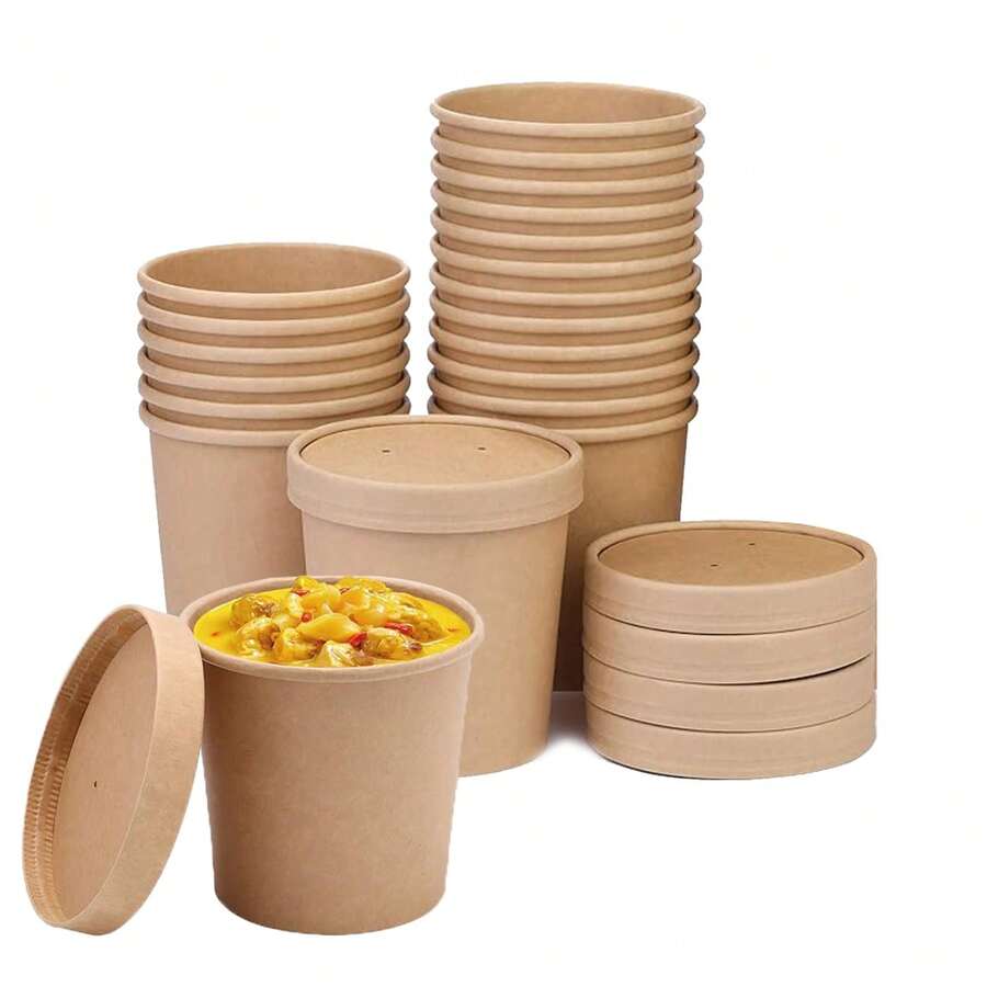 25 Pcs 16 Oz Plus Size Paper Food Containers With Vented Lids For Hot ...