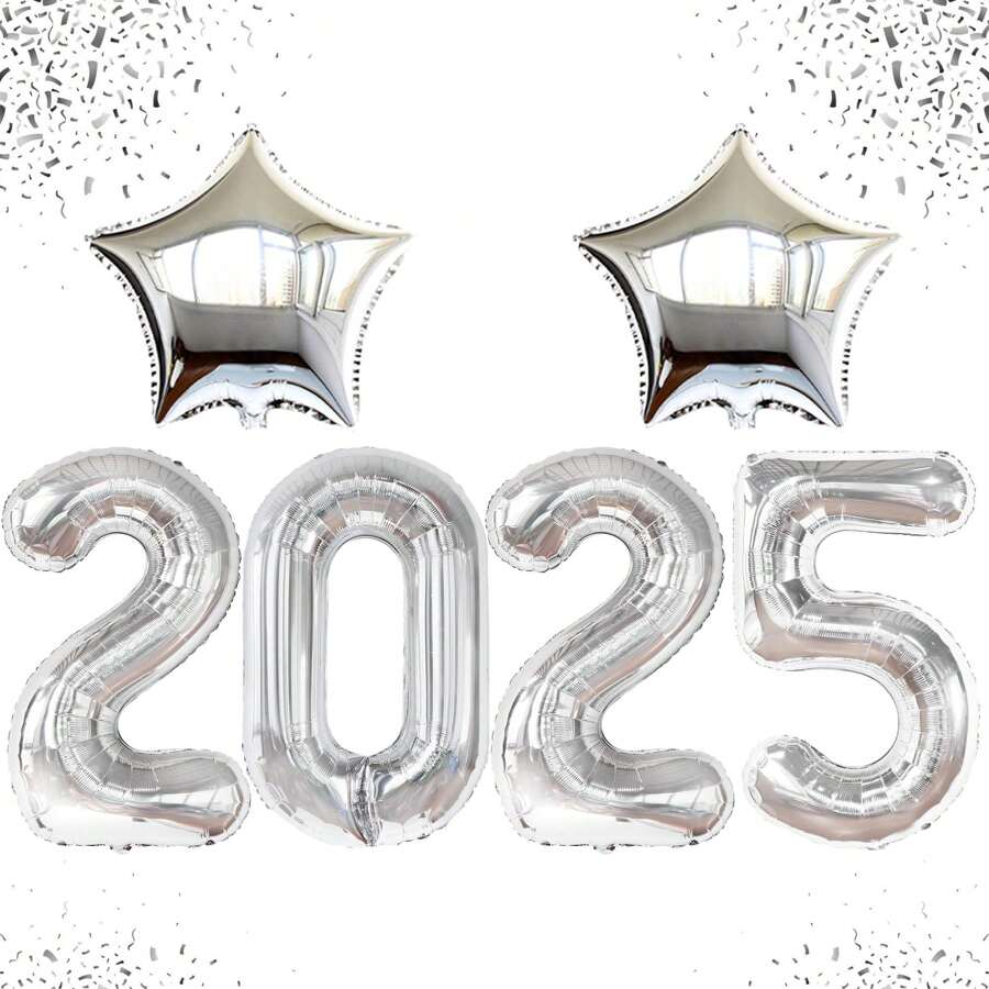 2025 Balloon Numbers Silver 32 Inch Gold 2025 Balloons With Silver Star ...