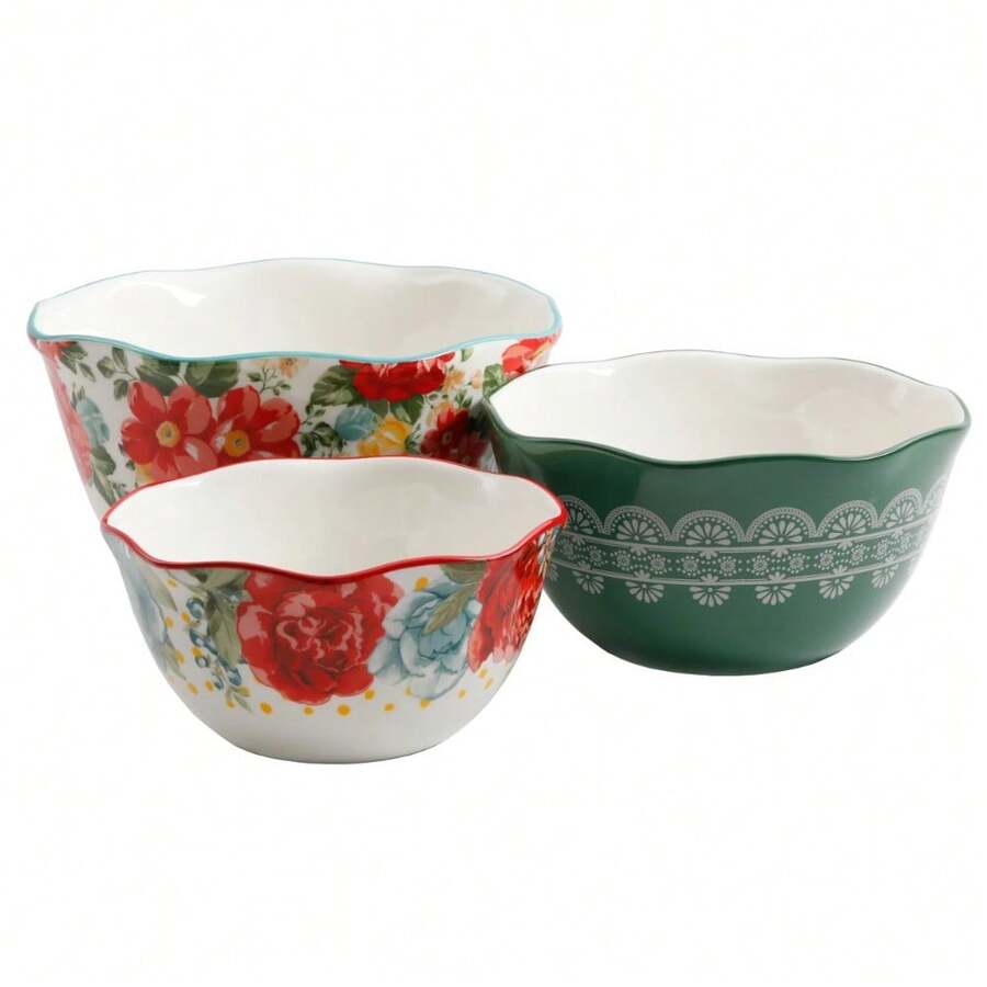 Vintage Floral 3-Piece Serving Bowl Set Vintage Floral 3-Piece Nesting ...