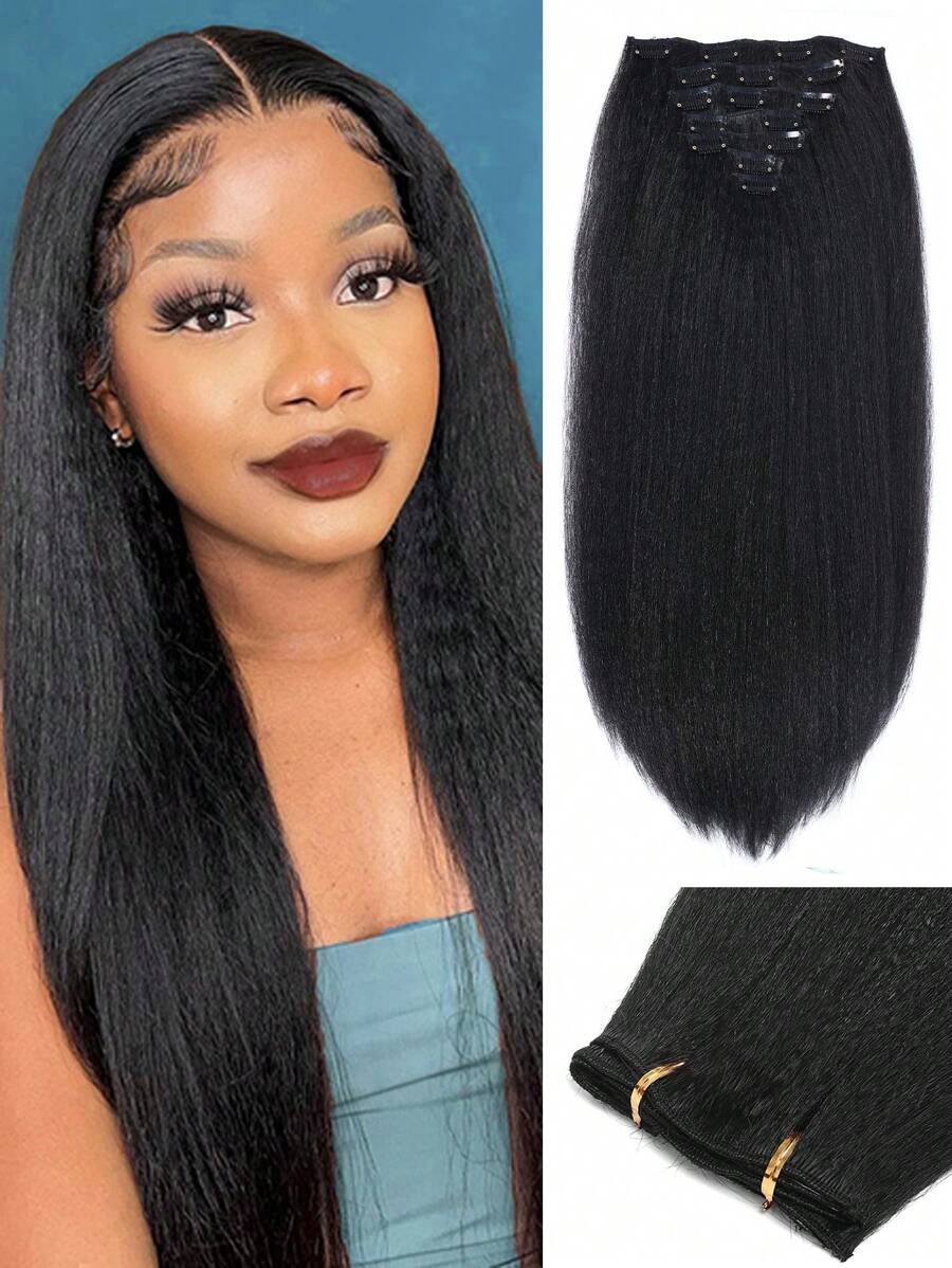 Kinky Straight Clip In Hair Extensions For Yaki Straight Clip Ins Full ...