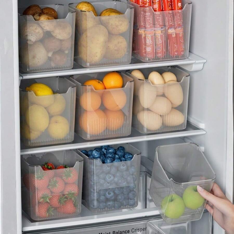 6-Piece Set Clear Plastic Fridge Organizer Bins, Stackable Refrigerator ...