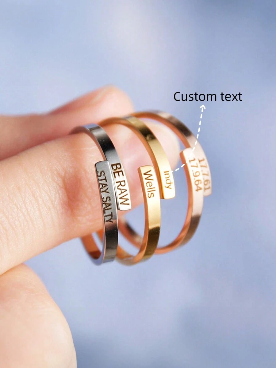 1pc Gold Plated Stainless Steel Leaser Name Finger Ring Engraved Name ...